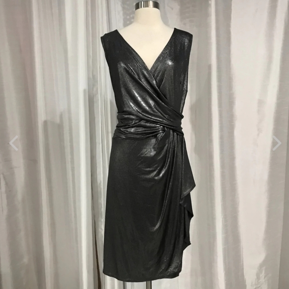Chaps | Dresses | Gunmetal Metallic Wrap Dress | Poshmark